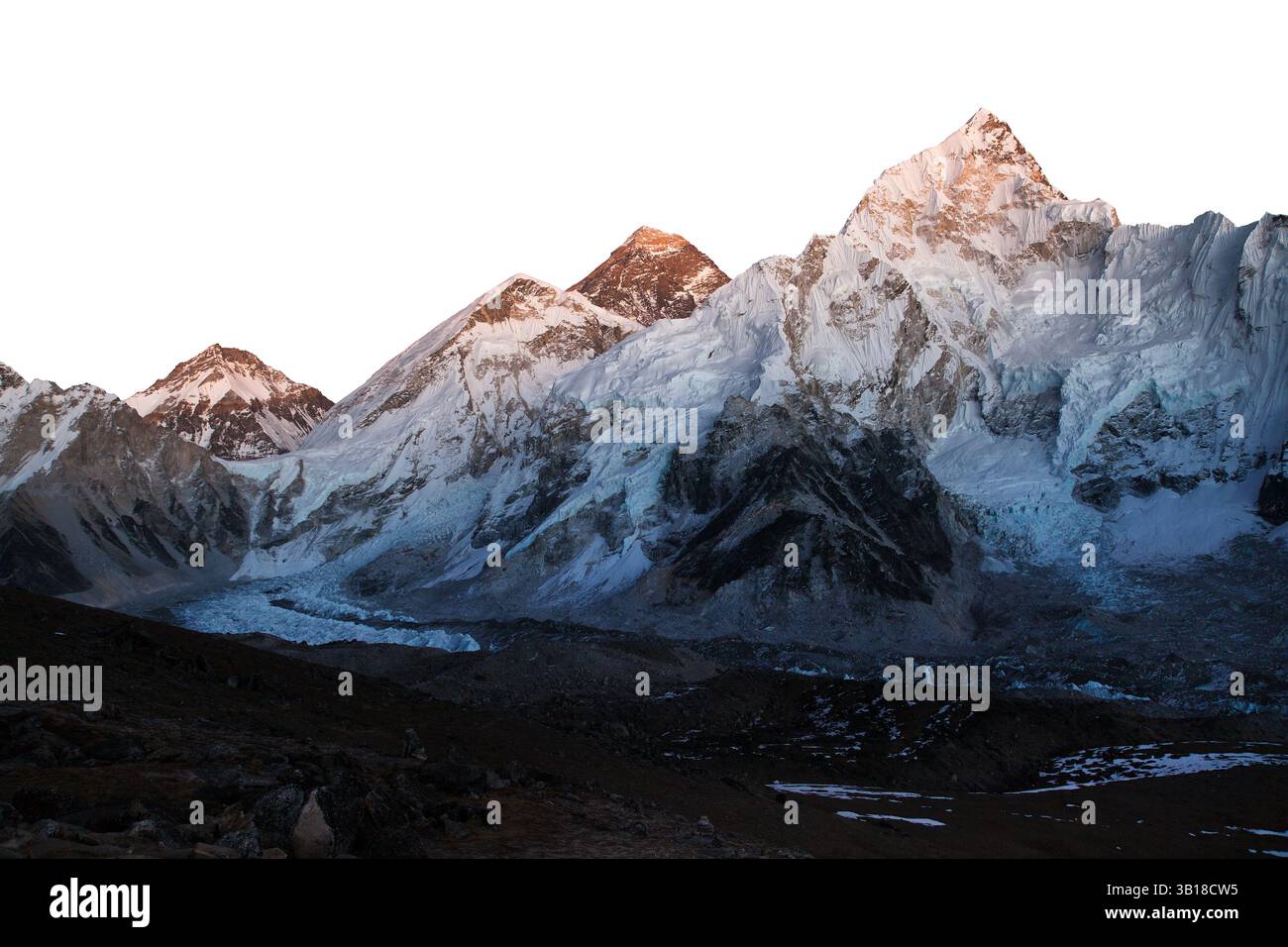 Mount Everest night view isolated on white sky background, Mt Everest ...