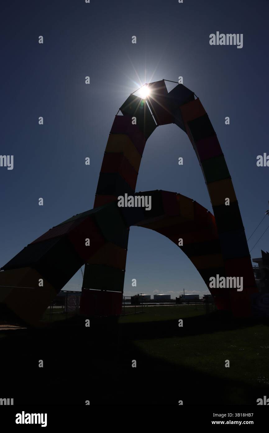 French artwork, the «Catène de Containers » in Le Havre, France Stock ...