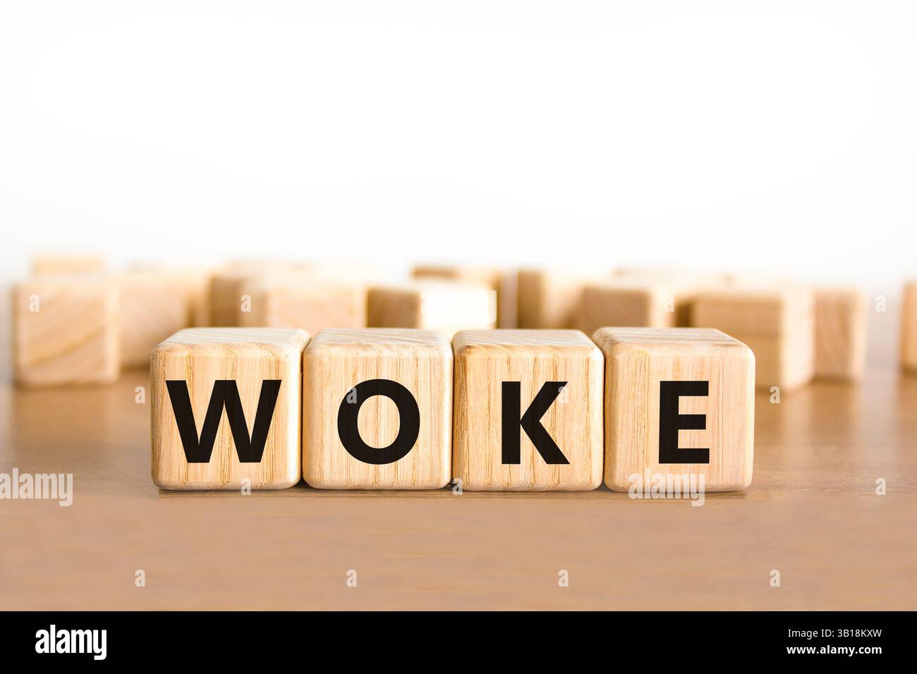 Woke question symbol. Concept word Woke question on beautiful wooden ...