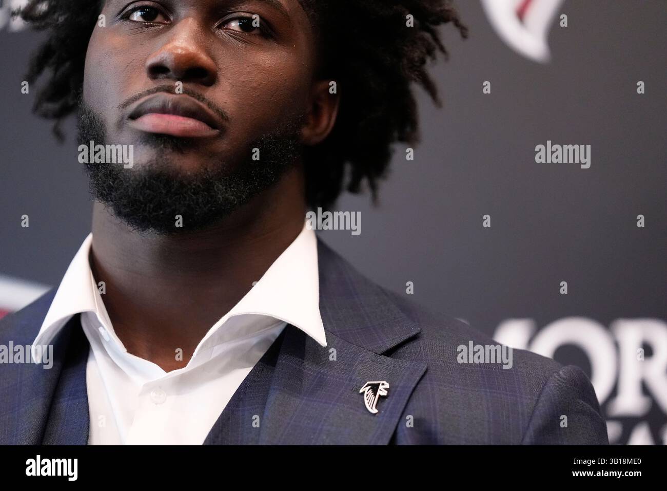 Atlanta Falcons first-round draft pick Jalon Walker speaks during a ...