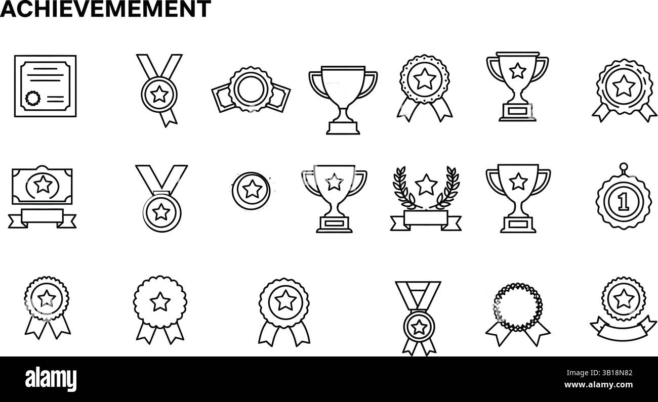 Achievement Icons Collection Featuring Symbols of Success Stock Vector ...