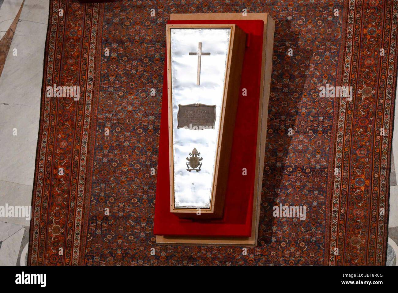 A zinc lid seals the body of late Pope Francis in his casket in St ...