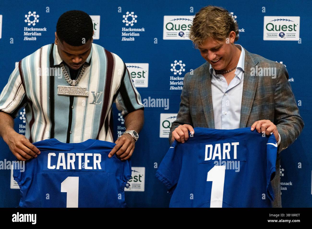 New York Giants first-round draft picks Abdul Carter, left, and Jaxson ...