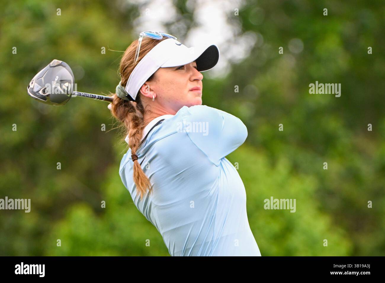 THE WOODLANDS, TX - APRIL 25: Gabi Ruffels (AUS) watches her tee shot ...