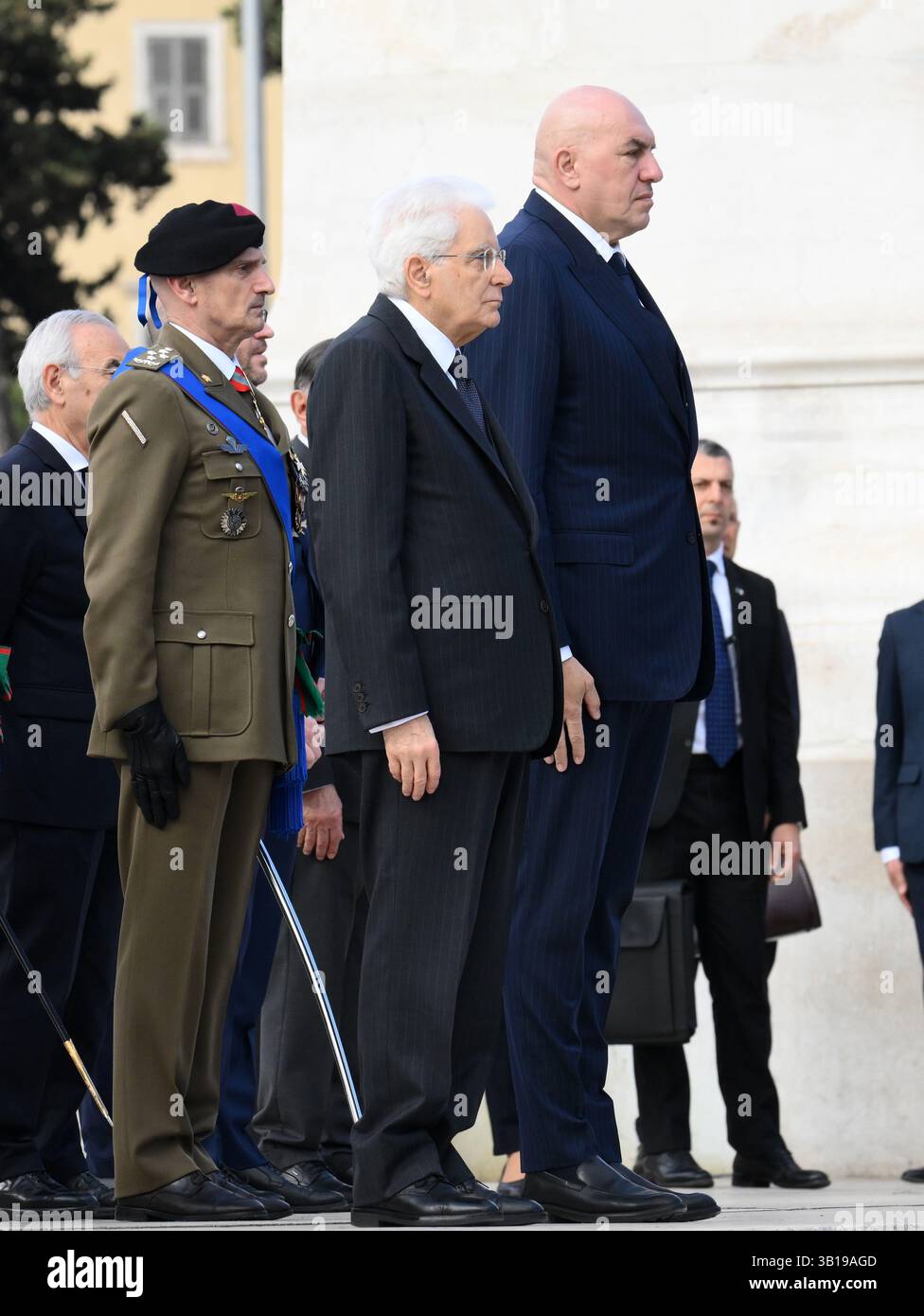 Rome, Italy. 25th Apr, 2025. Italian President Sergio Mattarella (C ...