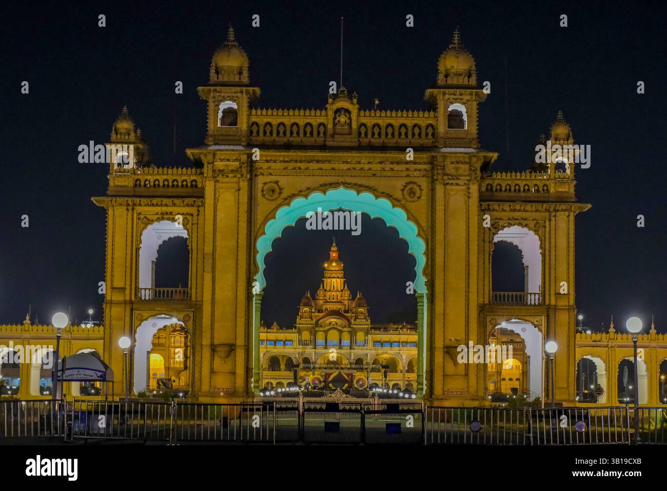 Mysore Palace illuminated with lights at night Karnataka Stock Photo ...