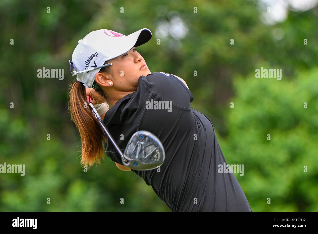 THE WOODLANDS, TX - APRIL 25: Jenny Bae (USA) watches her tee shot on ...