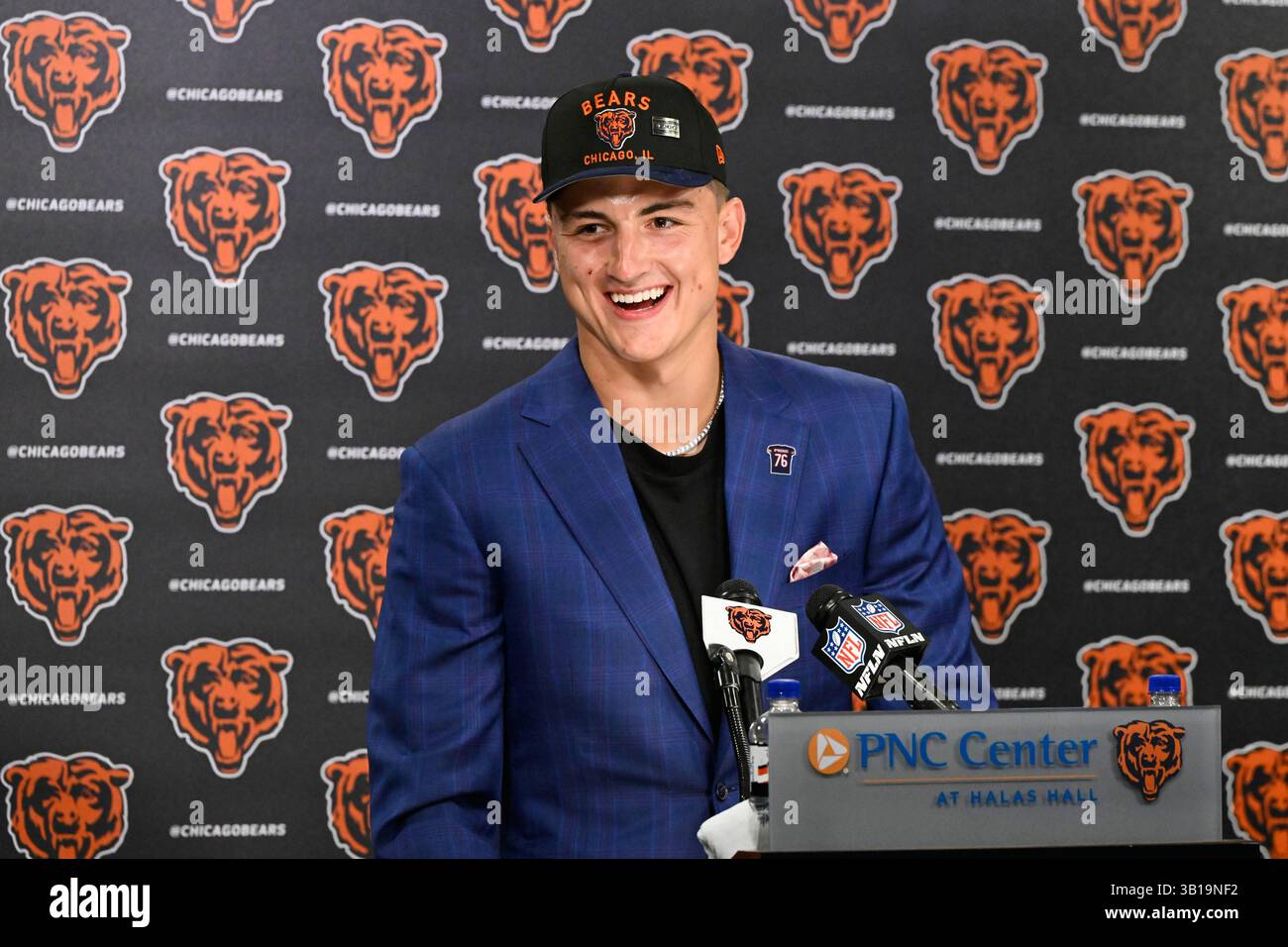 Tight end Colston Loveland, the Chicago Bears' first round draft pick, 10th overall, speaks ...