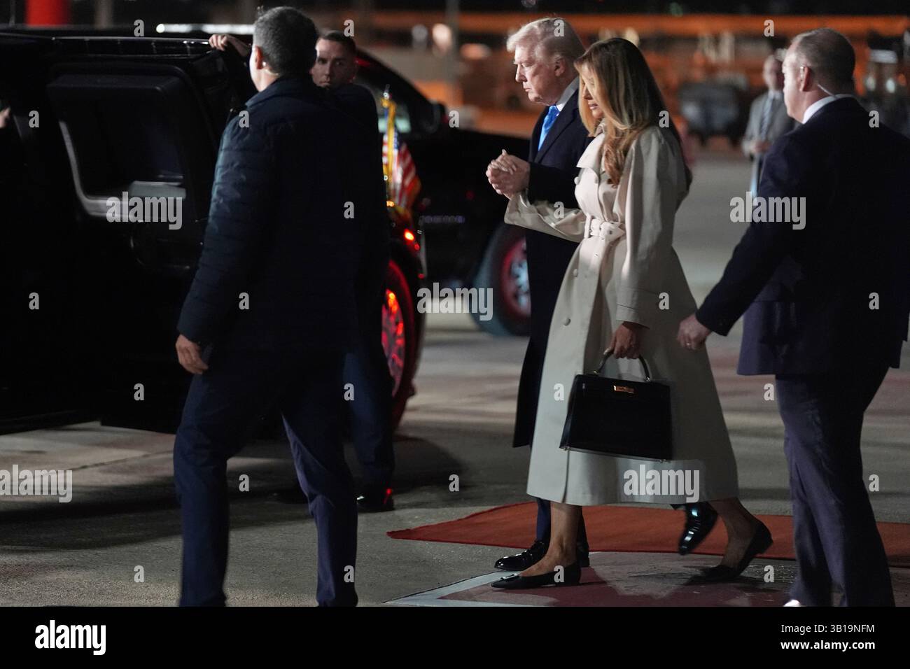 President Donald Trump and first lady Melania Trump arrive at Leonardo ...