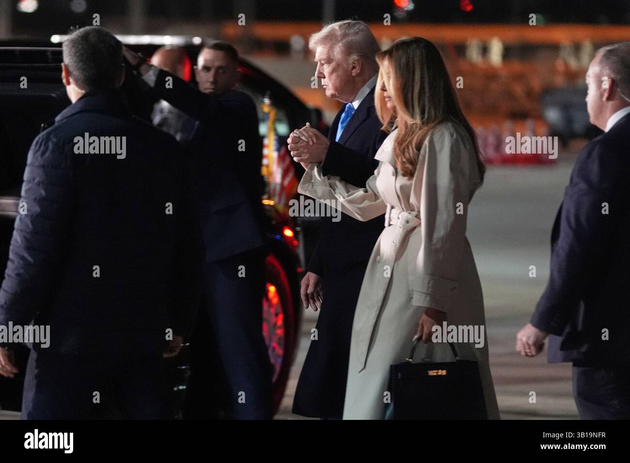 President Donald Trump and first lady Melania Trump arrive at Leonardo ...