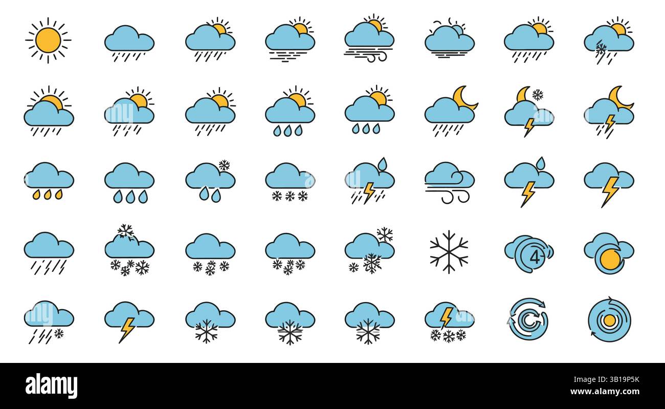 Detailed Weather Condition Icon Set, Meteorological Symbols Collection for Weather Forecasting ...