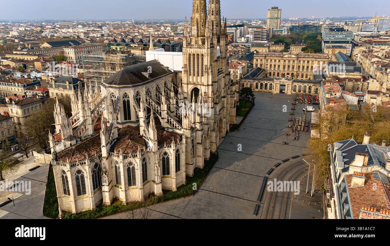 Aerial view of Saint Andre Cathedral in Bordeaux France with its Gothic ...