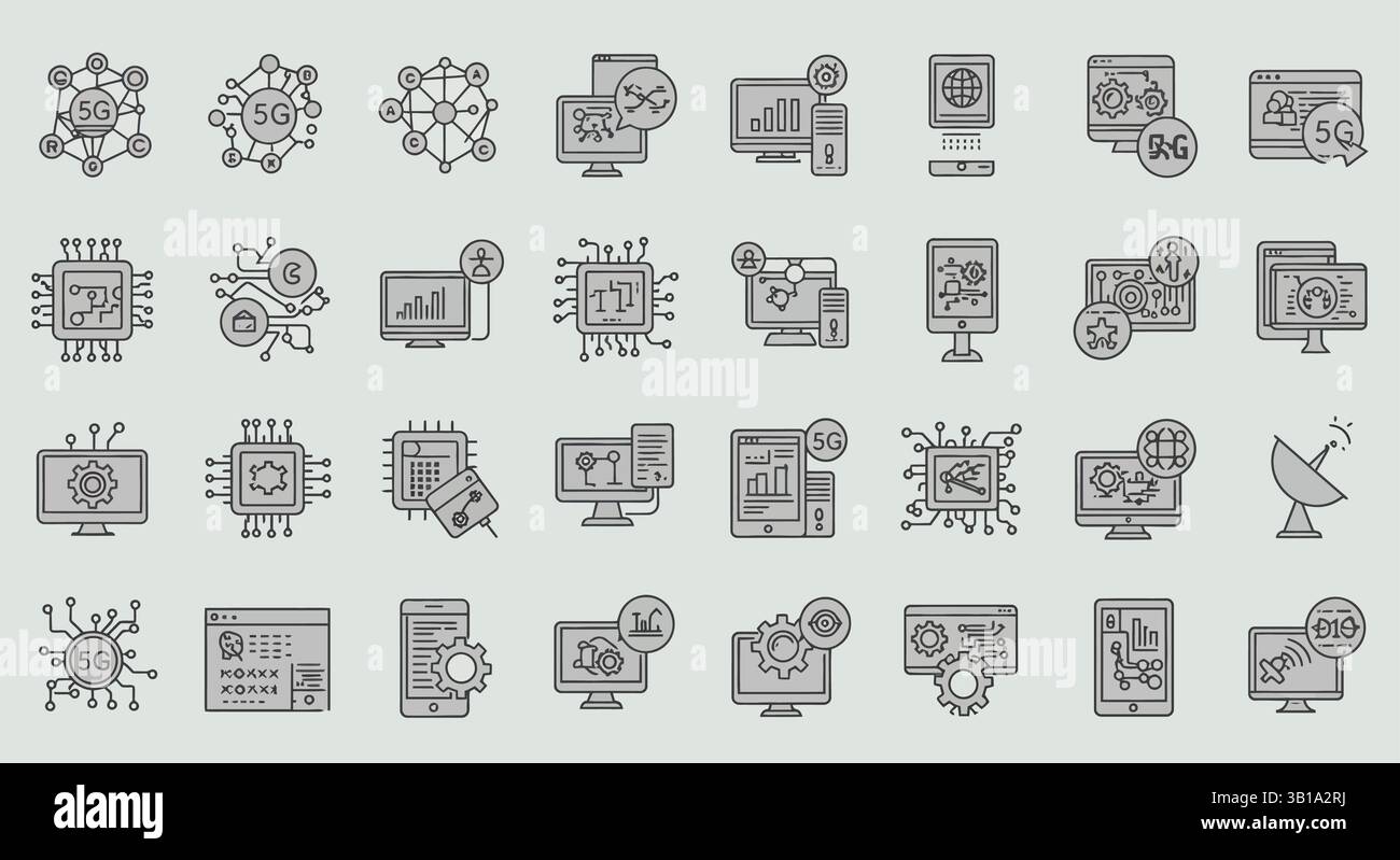 5G Network & Data Communication Icons – Digital Connectivity ...