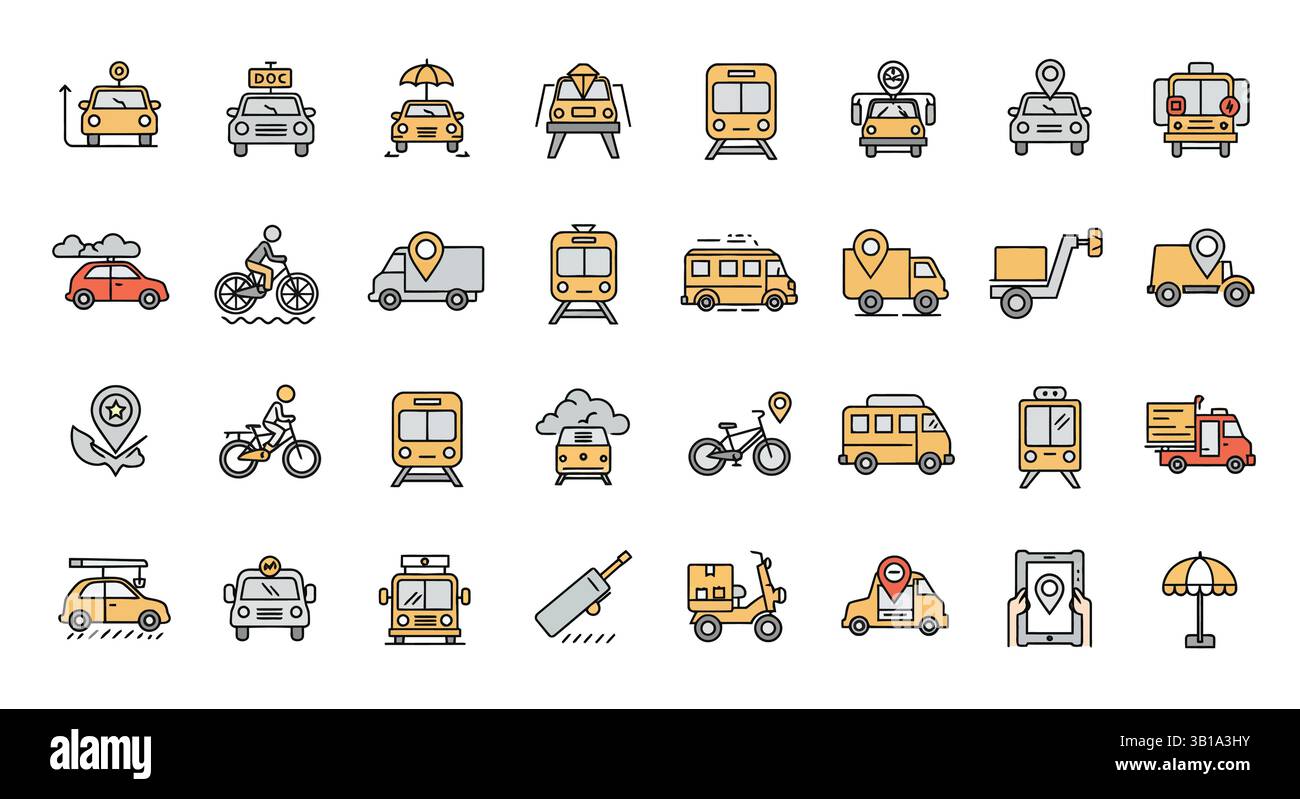 Transport & Travel Icon Set – Minimalist Mobility Symbols Collection for Modern Transportation ...