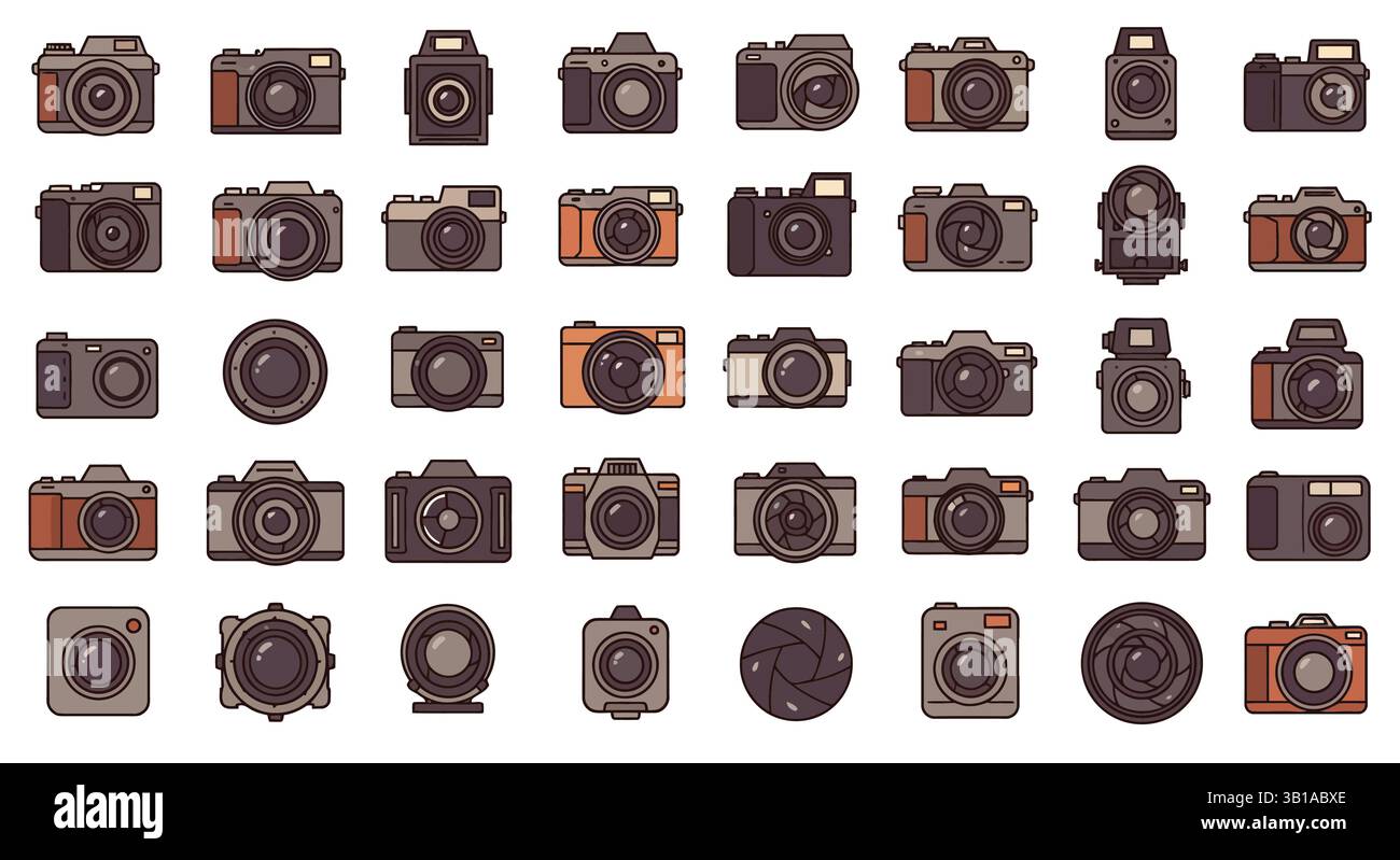Camera & Photography Icon Set – Stylized Camera Equipment Symbols ...
