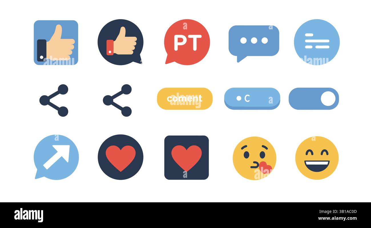 Social Media Engagement & Reaction Icon Set – Digital Communication ...