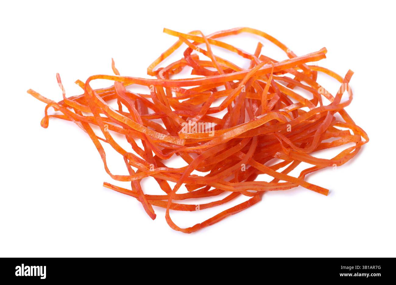 Dried spicy shredded fish snack isolated on white Stock Photo - Alamy