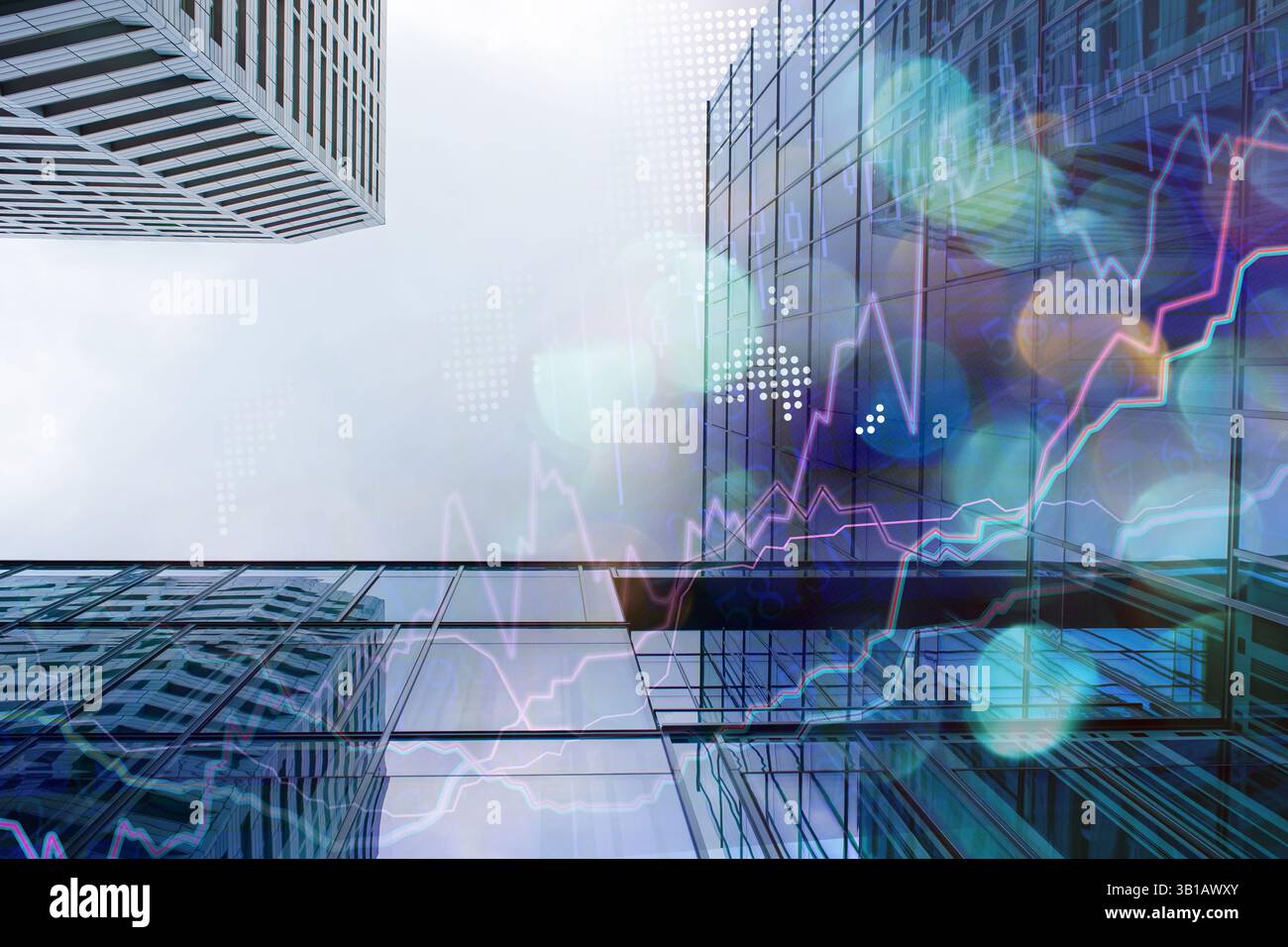 Rising real estate prices. Buildings and graphs, double exposure Stock ...