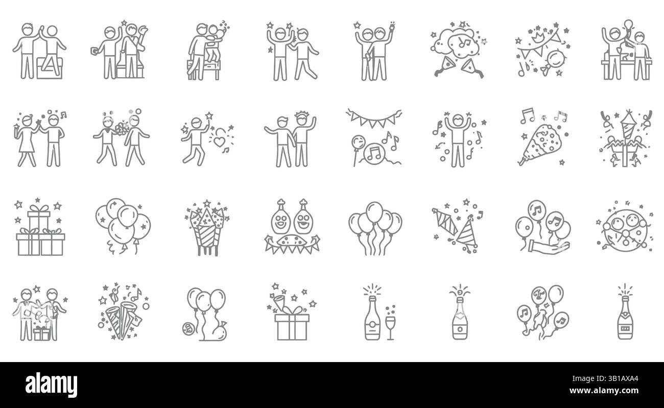 Celebration & Party Icon Set – Festive Event, Birthday Party, and ...
