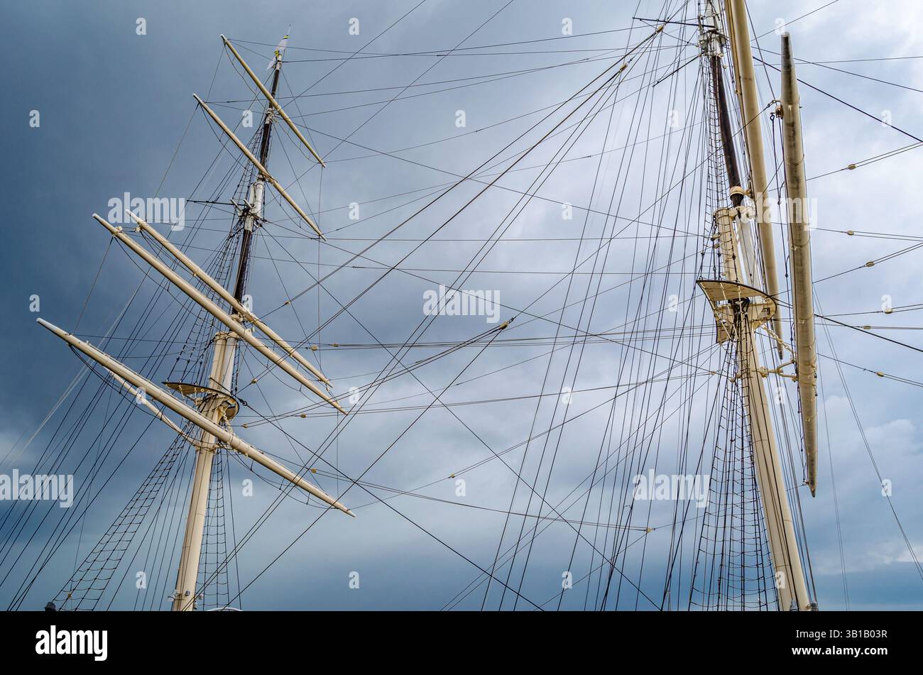 Detail of ship masts in a port Stock Photo - Alamy