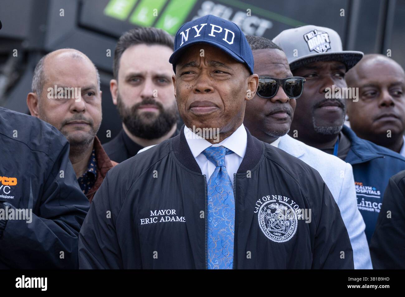 Westbury, USA. 24th Apr, 2025. Mayor Eric Adams attends destruction of ...