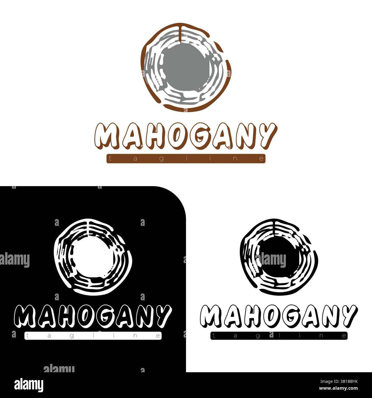 Mahogany Wood Logo Design with Tree Ring Icon and Natural Rustic ...