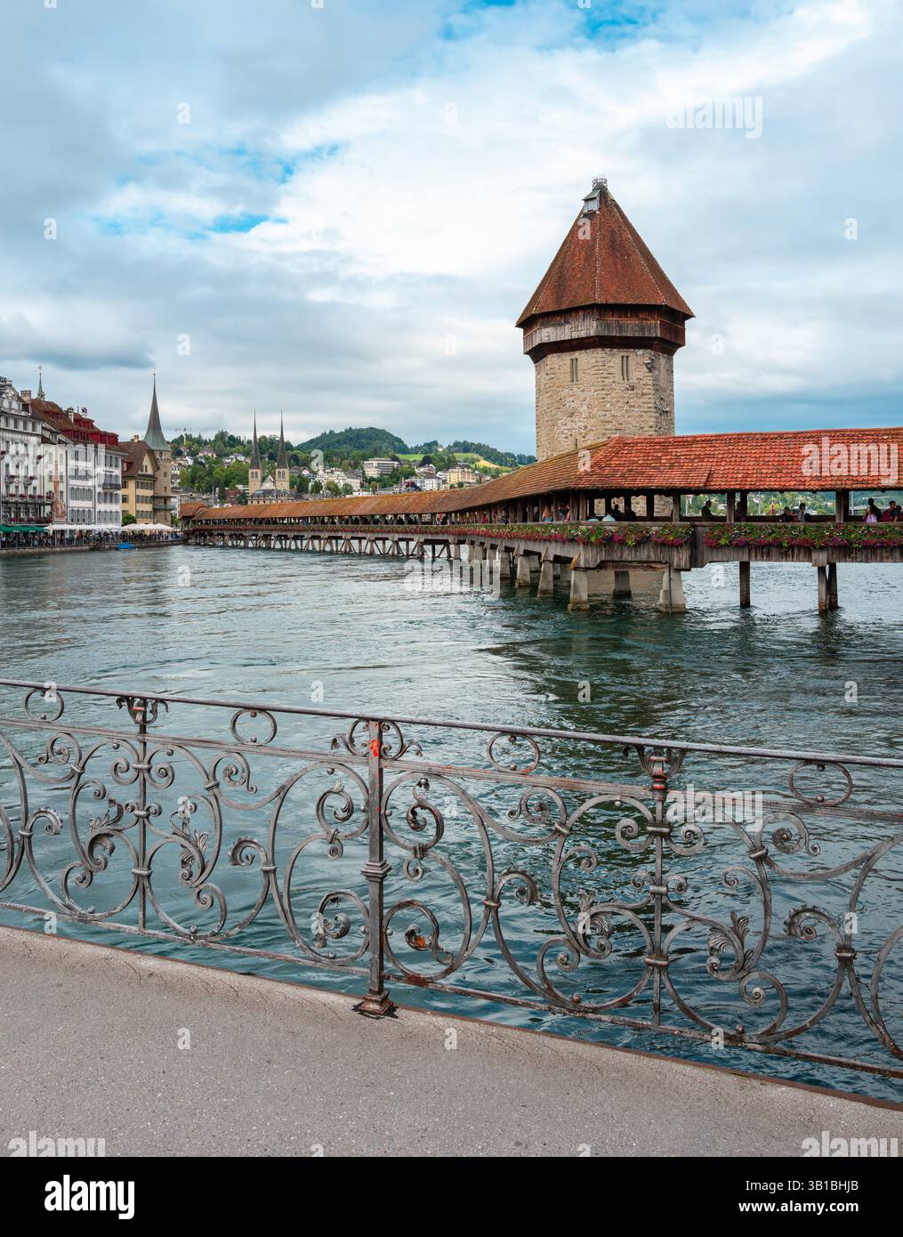 Lucerne, Switzerland - July 7, 2024: Kapellbrucke, the famous wooden ...