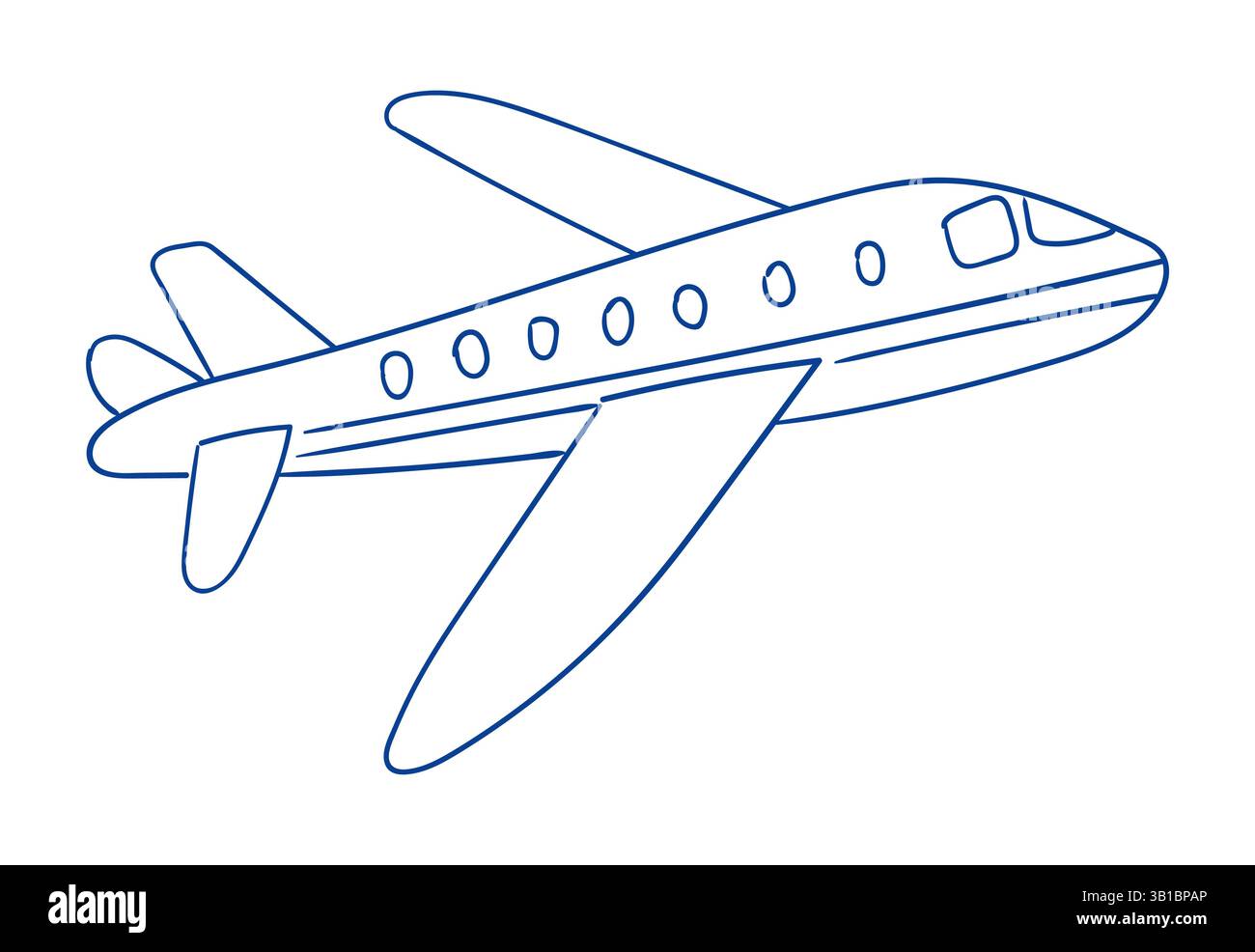 A simple illustration shows a modern airplane flying high above ...