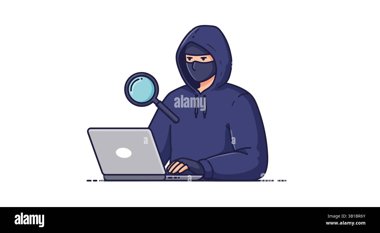 Cybersecurity & Online Investigation Illustration – Hacker Analysis, Digital Surveillance ...