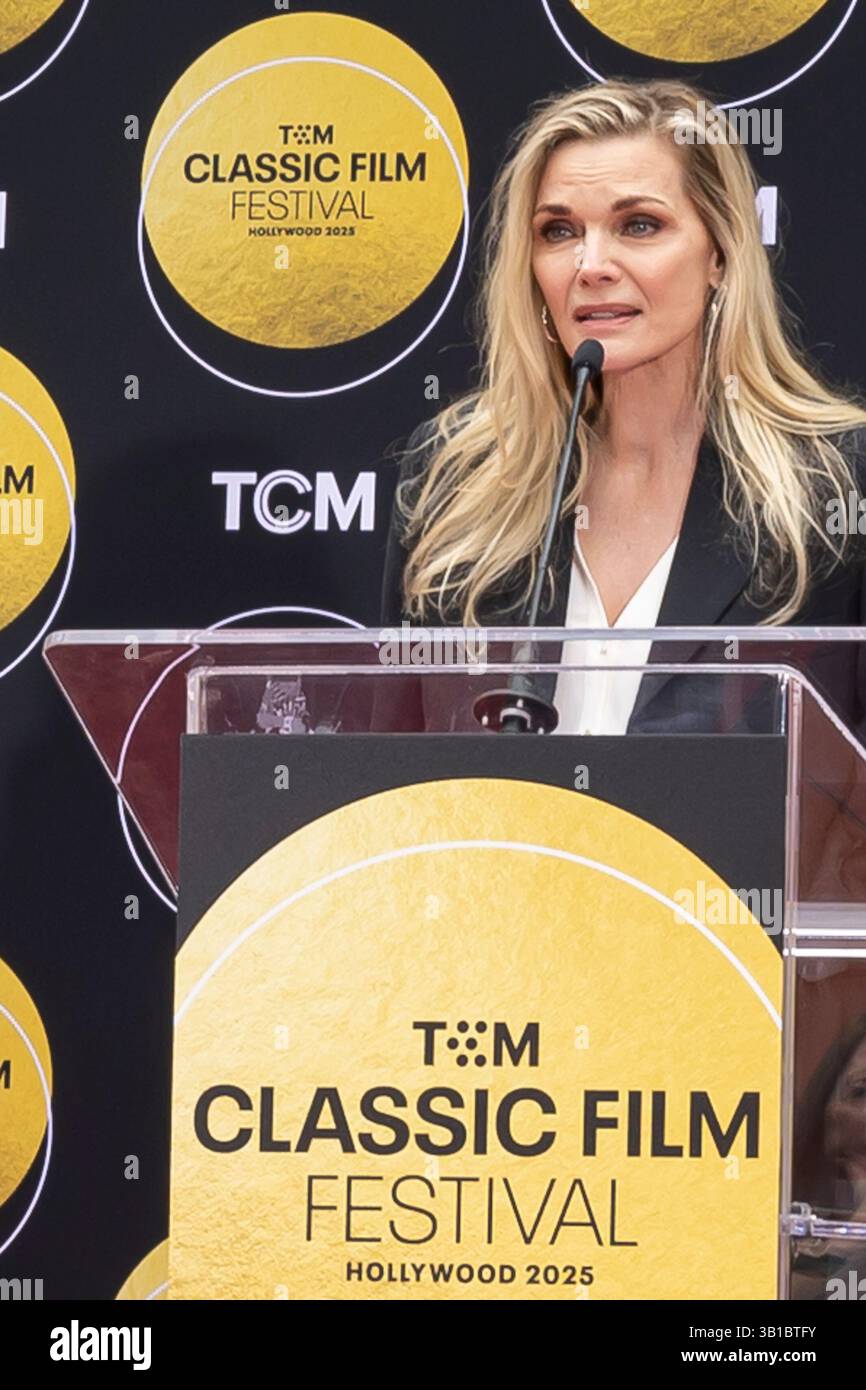 Hollywood, USA. 25th Apr, 2025. Michelle Pfeiffer speaks at the Hand ...