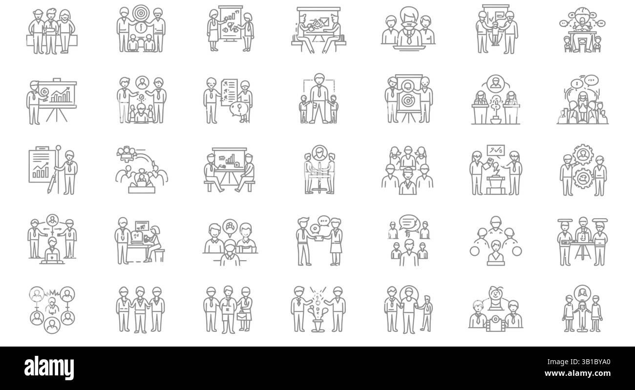 Teamwork & Business Collaboration Icon Set – Group Meeting, Brainstorming Symbols Collection for ...