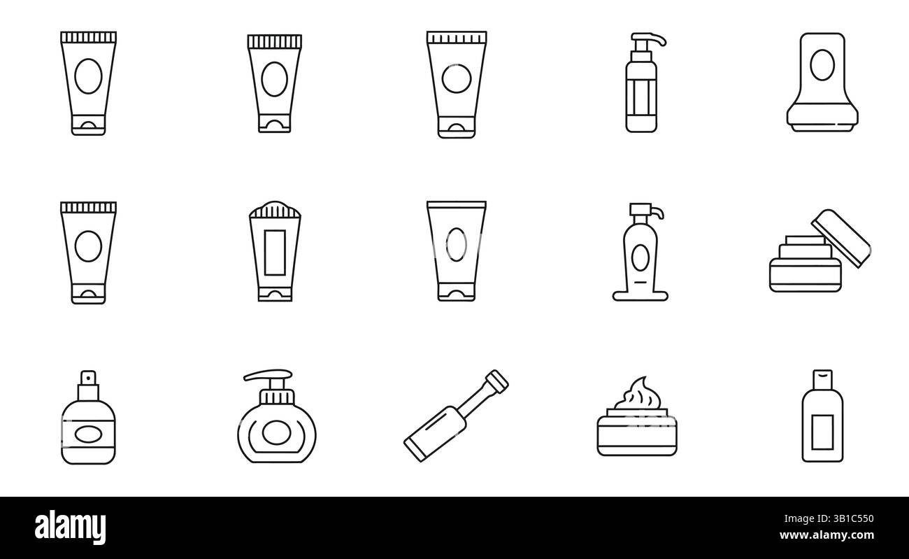 Cosmetic & Personal Care Packaging Icon Set – Beauty Product Bottles ...