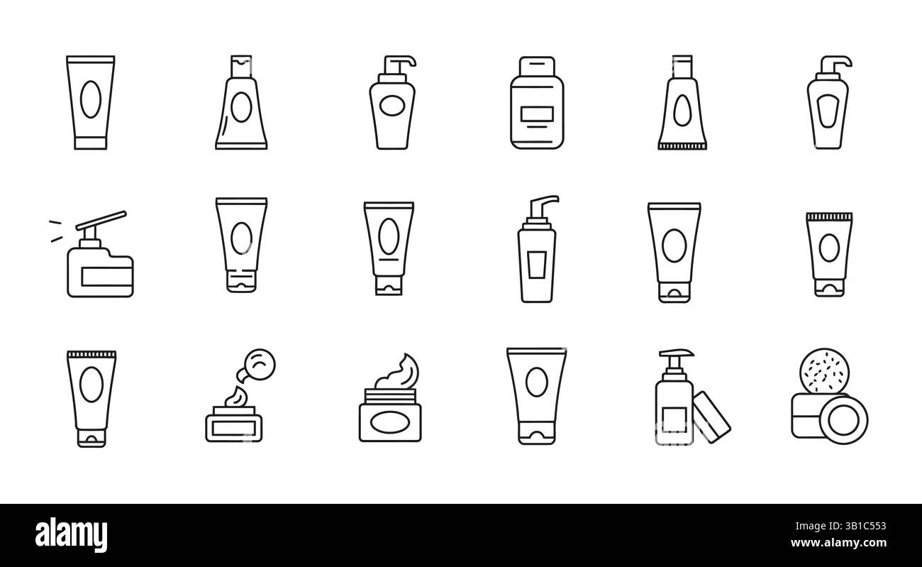 Cosmetic & Personal Care Packaging Icon Set – Beauty Product Bottles ...