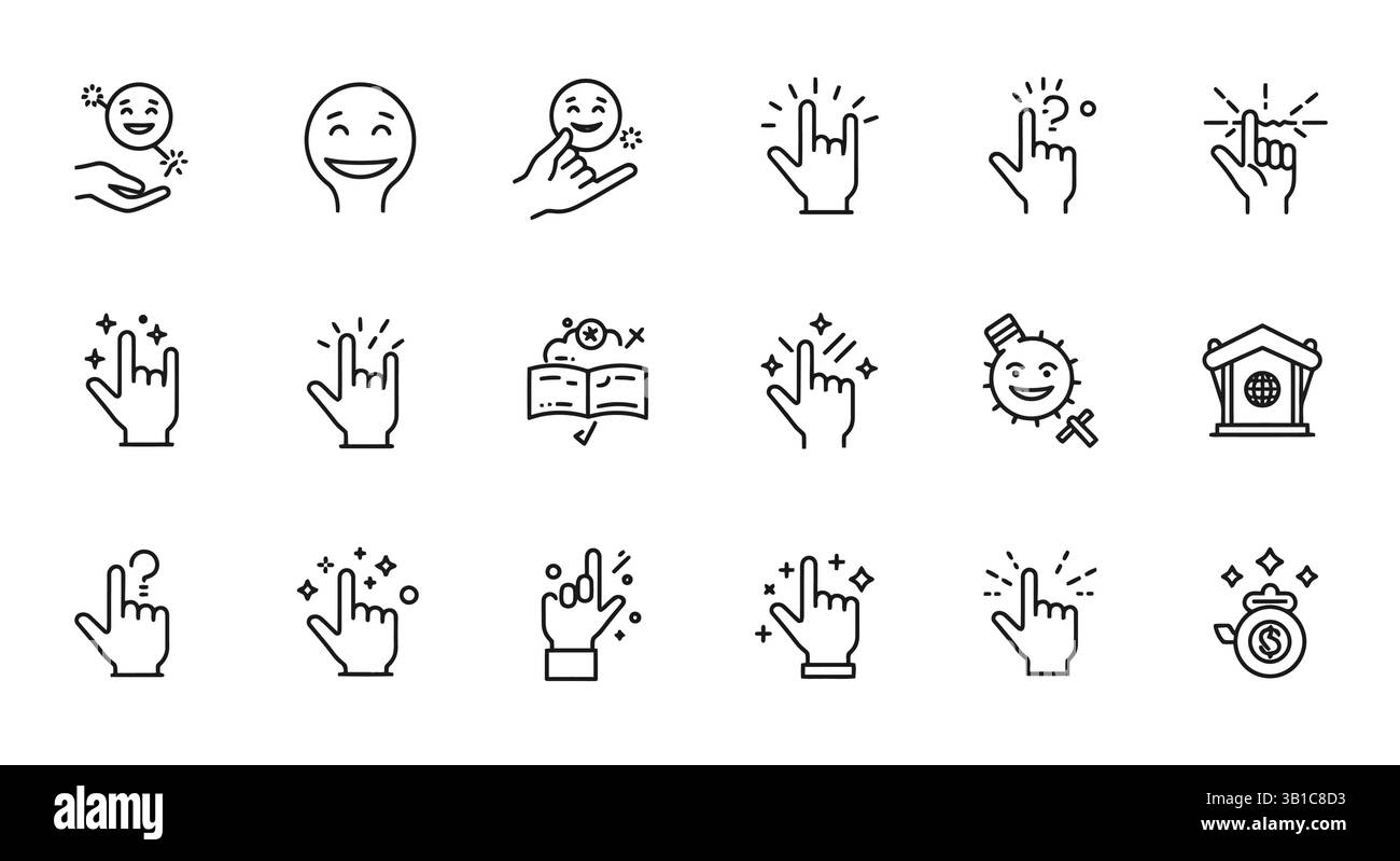 Hand Gesture & Emoji Icon Set – Expressive Hand Signals & Reaction Symbols Collection for ...