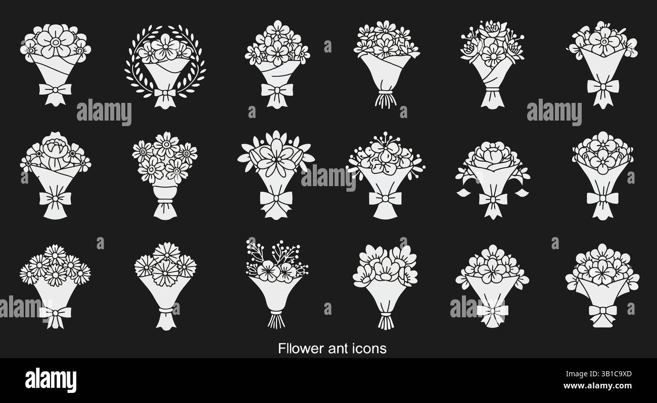 Floral Bouquet Icon Set – Elegant Flower Arrangement Symbols Collection ...