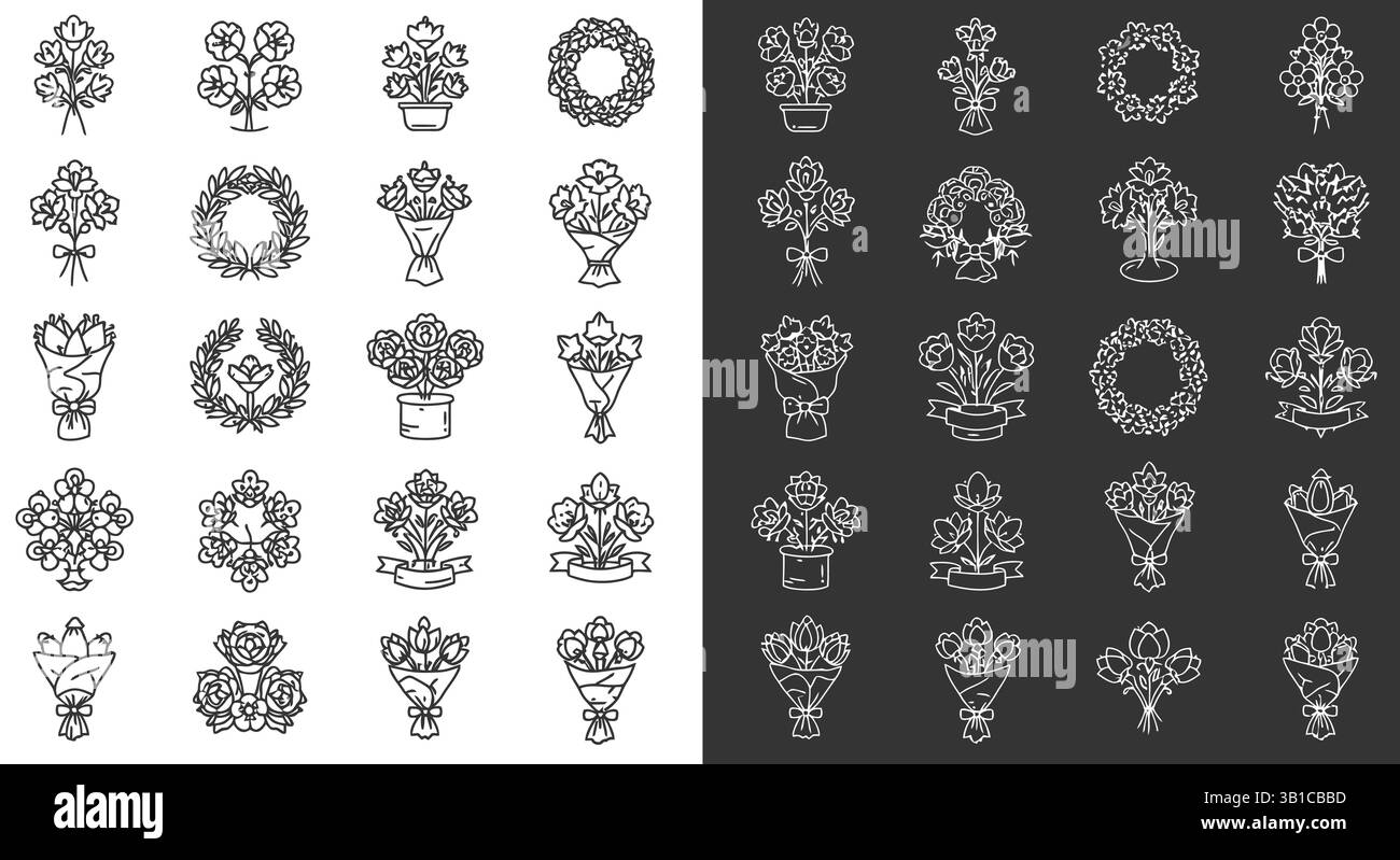 Floral Bouquet Icon Set – Elegant Flower Arrangement Symbols Collection ...
