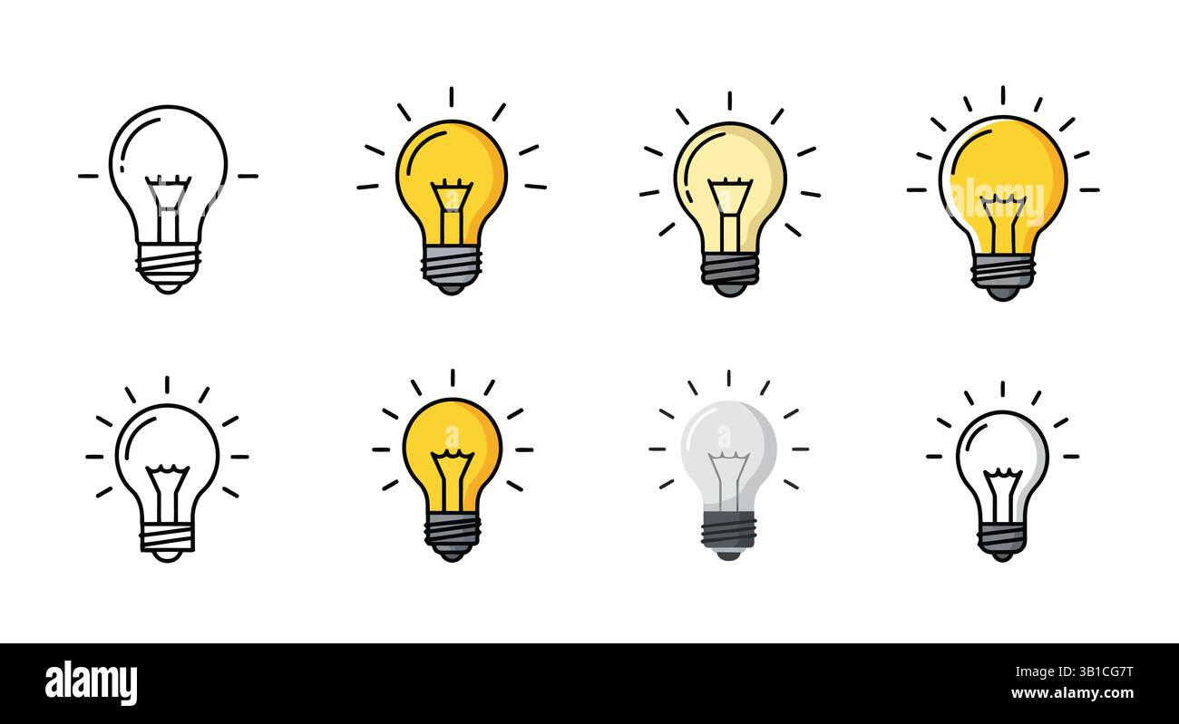 Light Bulb Concept Icon Set – Bright & Dark Idea Symbol Collection for Creative Design ...