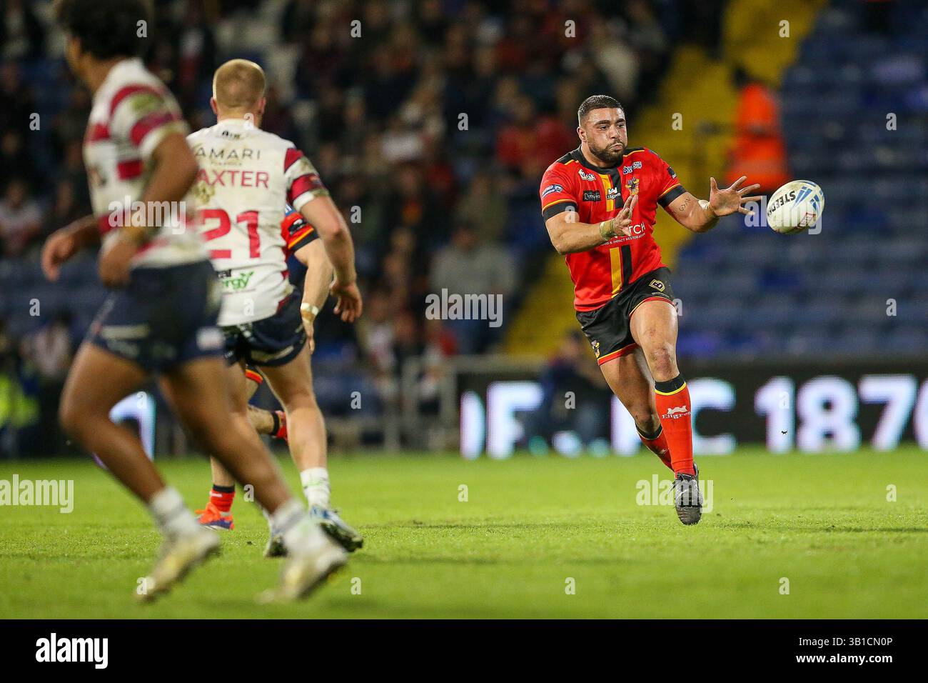Ronan Michael collects a pass *** during the Betfred Championship match ...