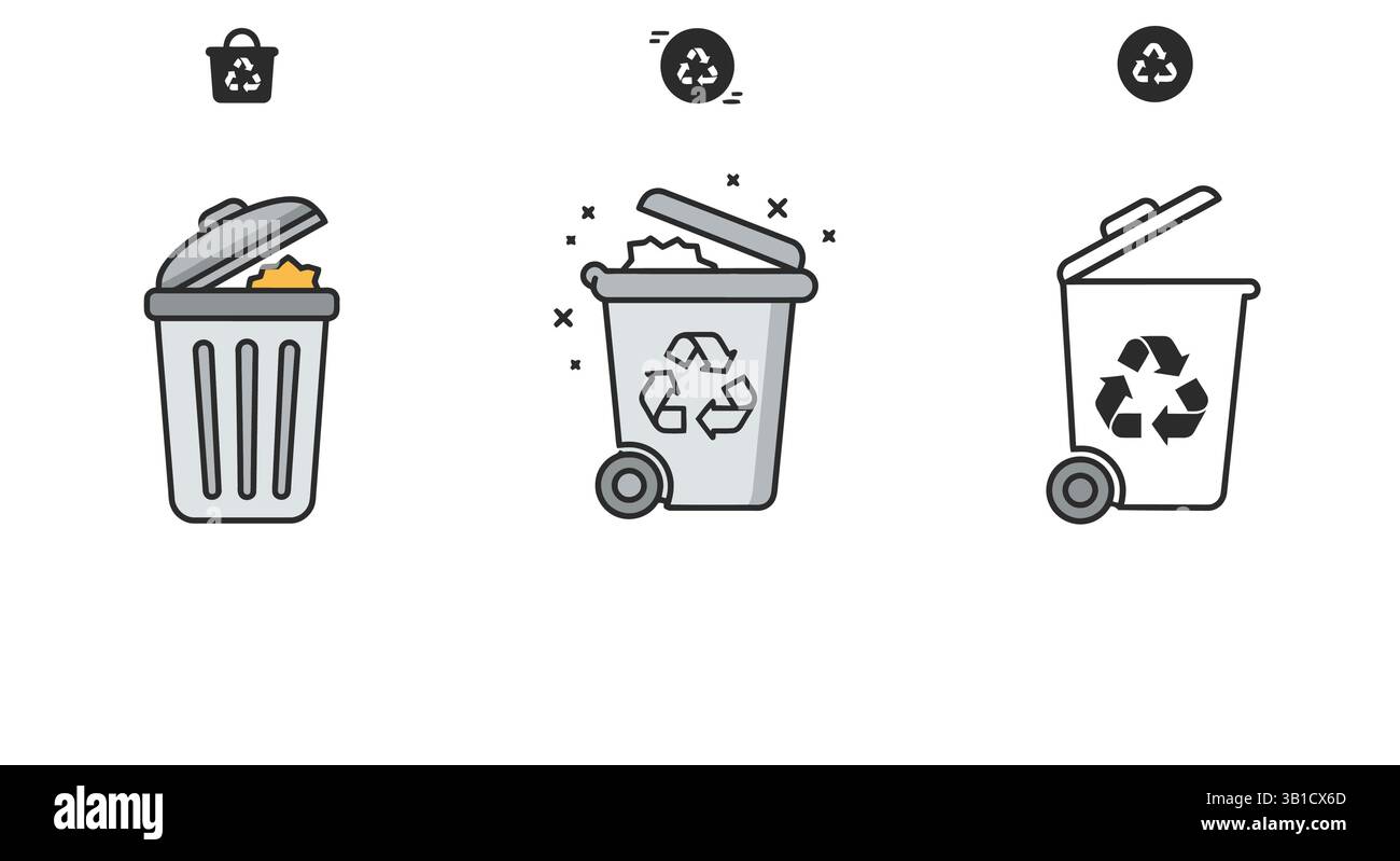 Recycling Bin Icon Set – Waste Management Symbol Collection and Eco ...