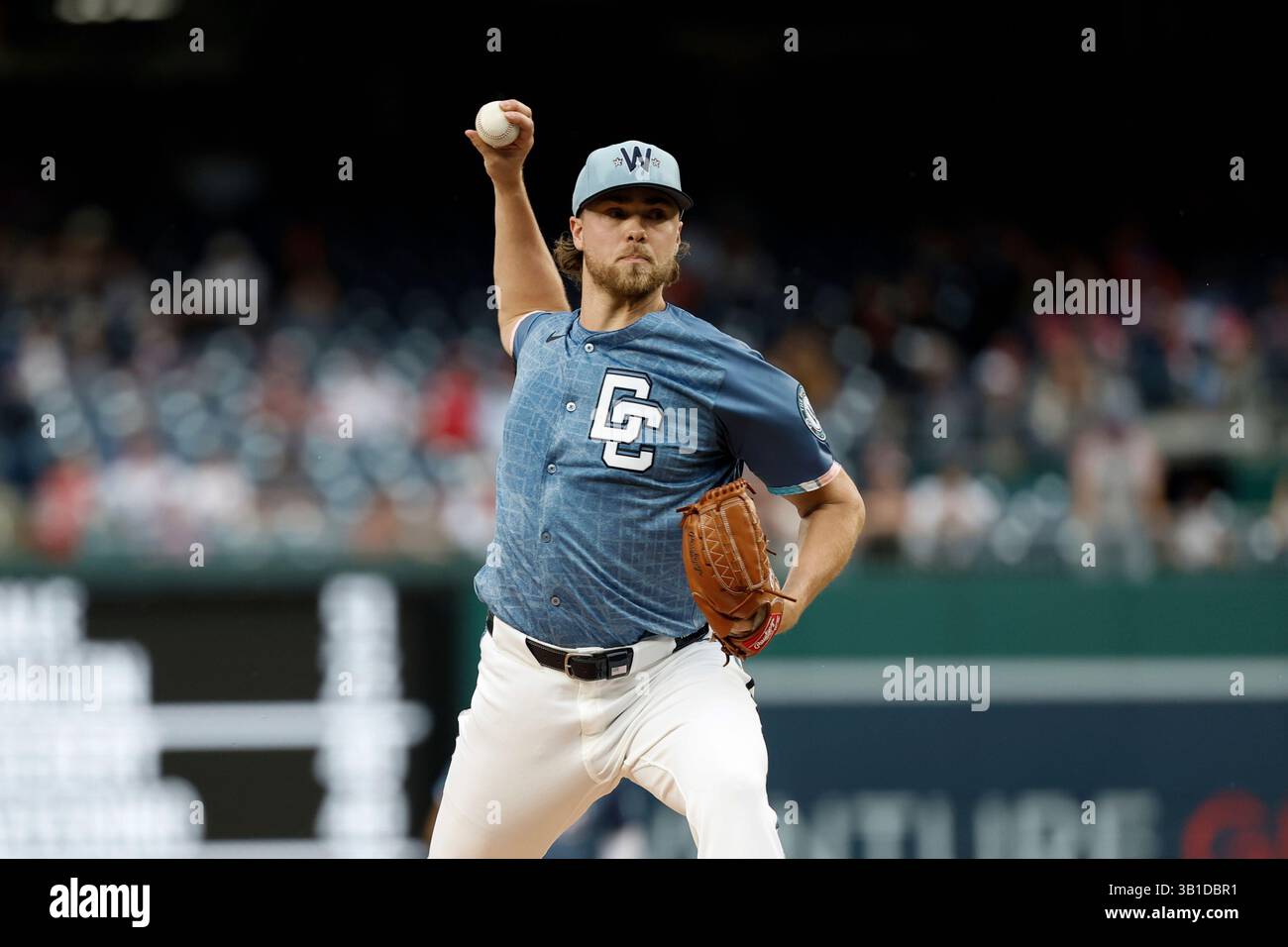 Washington Nationals pitcher Jake Irvin throws during the first inning ...