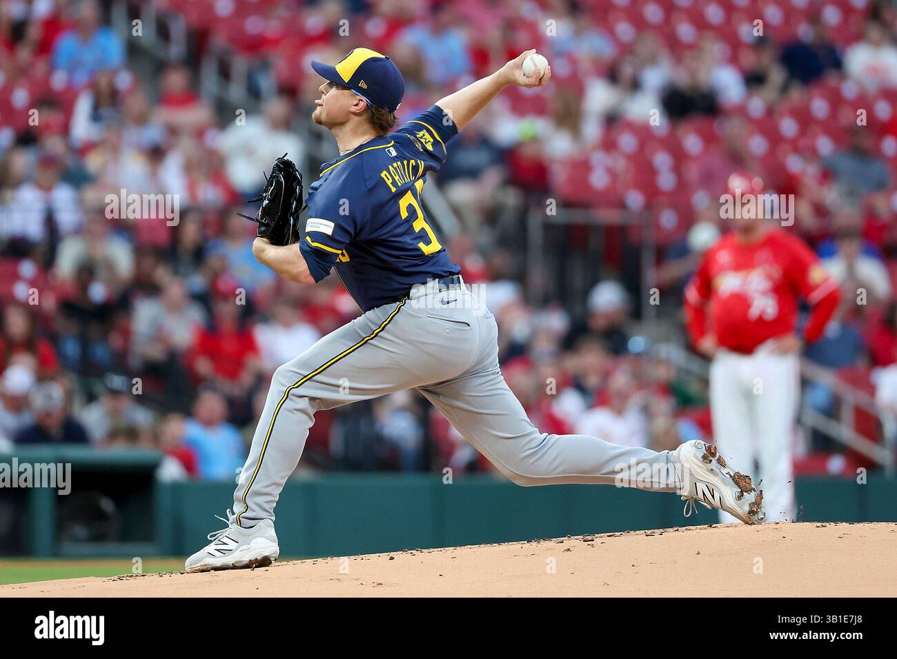 Milwaukee Brewers starting pitcher Chad Patrick (39) throws during the ...