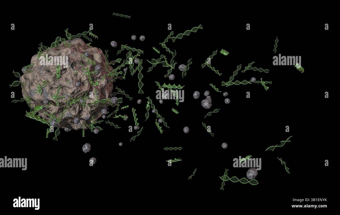 Meteorite with EDNA, DNA molecules. Asteroid, space rock emitting DNA molecules. Space rock ...