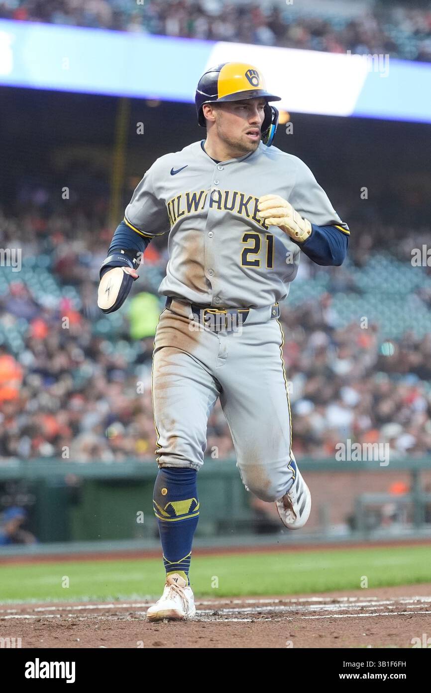 Milwaukee Brewers' Caleb Durbin during a baseball game against the San ...