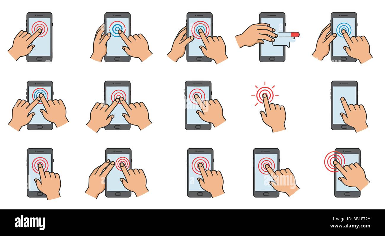 Touchscreen Gesture Icons Set, Smartphone Interaction Symbols ...