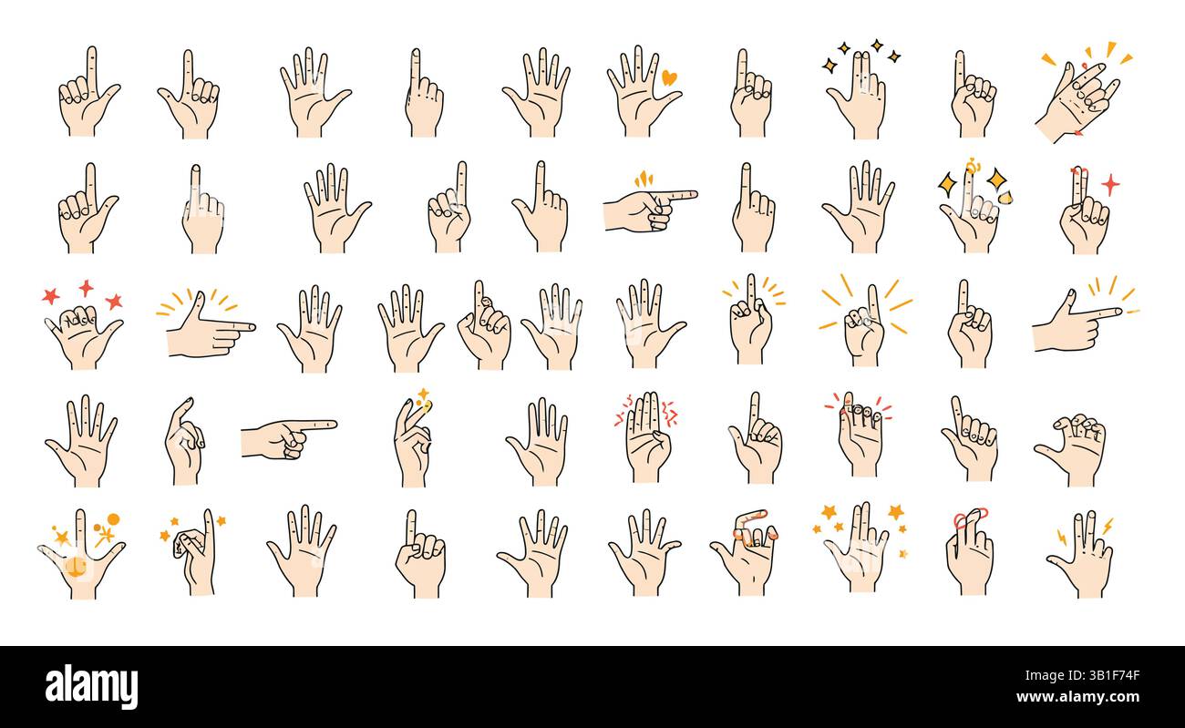 Hand Gesture Icons Collection, Expressive Hand Signs Set for Communication Symbols, Sign ...