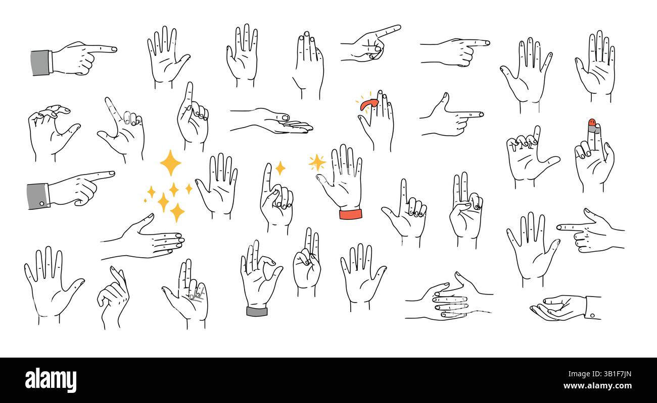 Hand Gesture Icons Collection, Expressive Hand Signs Set for Communication Symbols, Sign ...