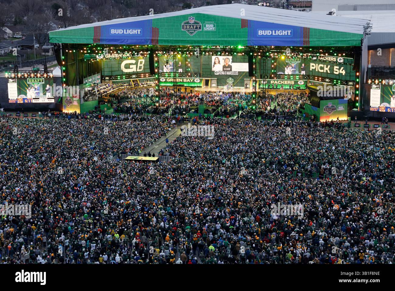 Fans crowd around the draft stage during the second round of the NFL ...