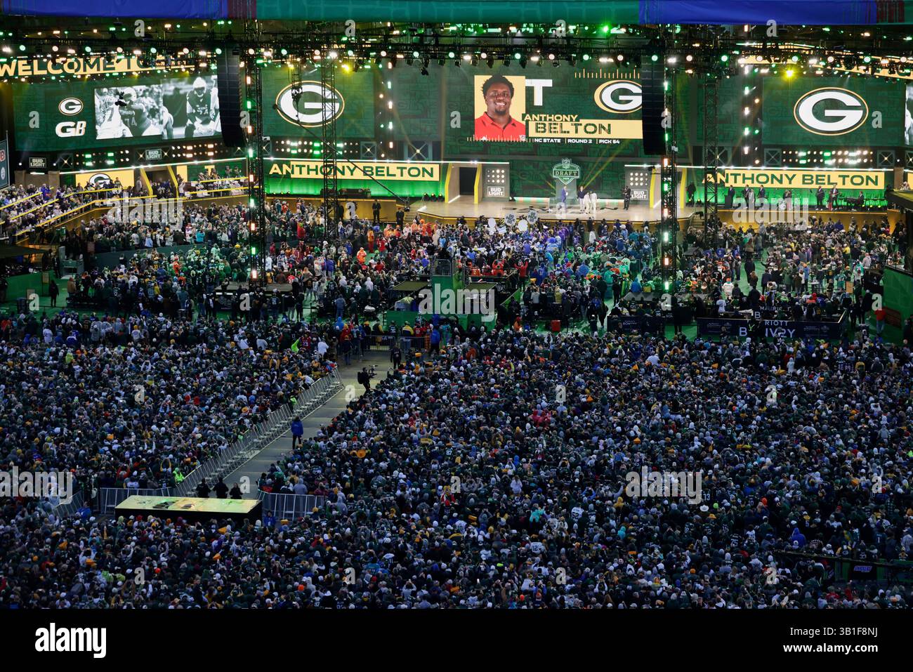 Fans crowd around the draft stage during the second round of the NFL ...