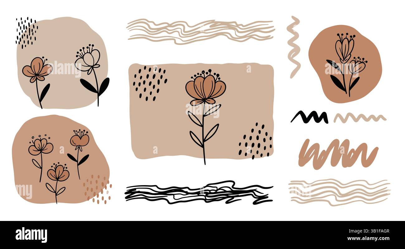 Abstract Floral Illustration Set, Minimalist Botanical Panel Collection for Elegant Garden Art ...