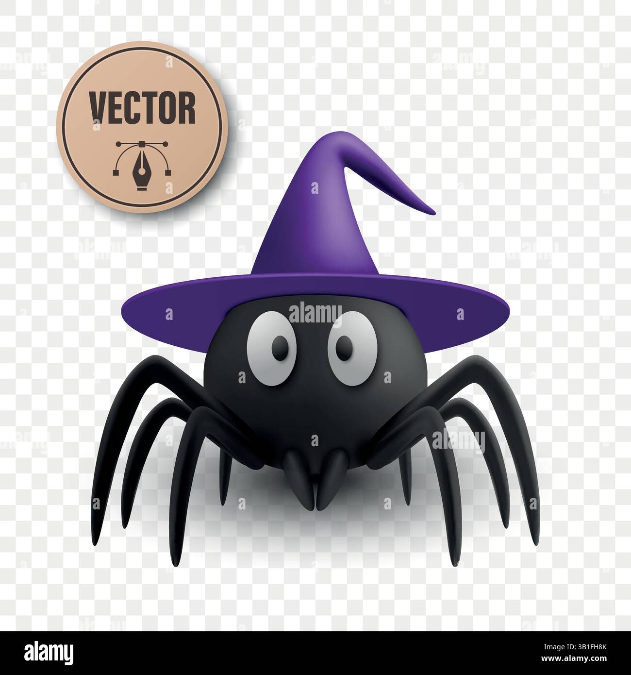 Vector 3d Cute Halloween Spider Wearing Witch Hat, Cartoon Vector ...
